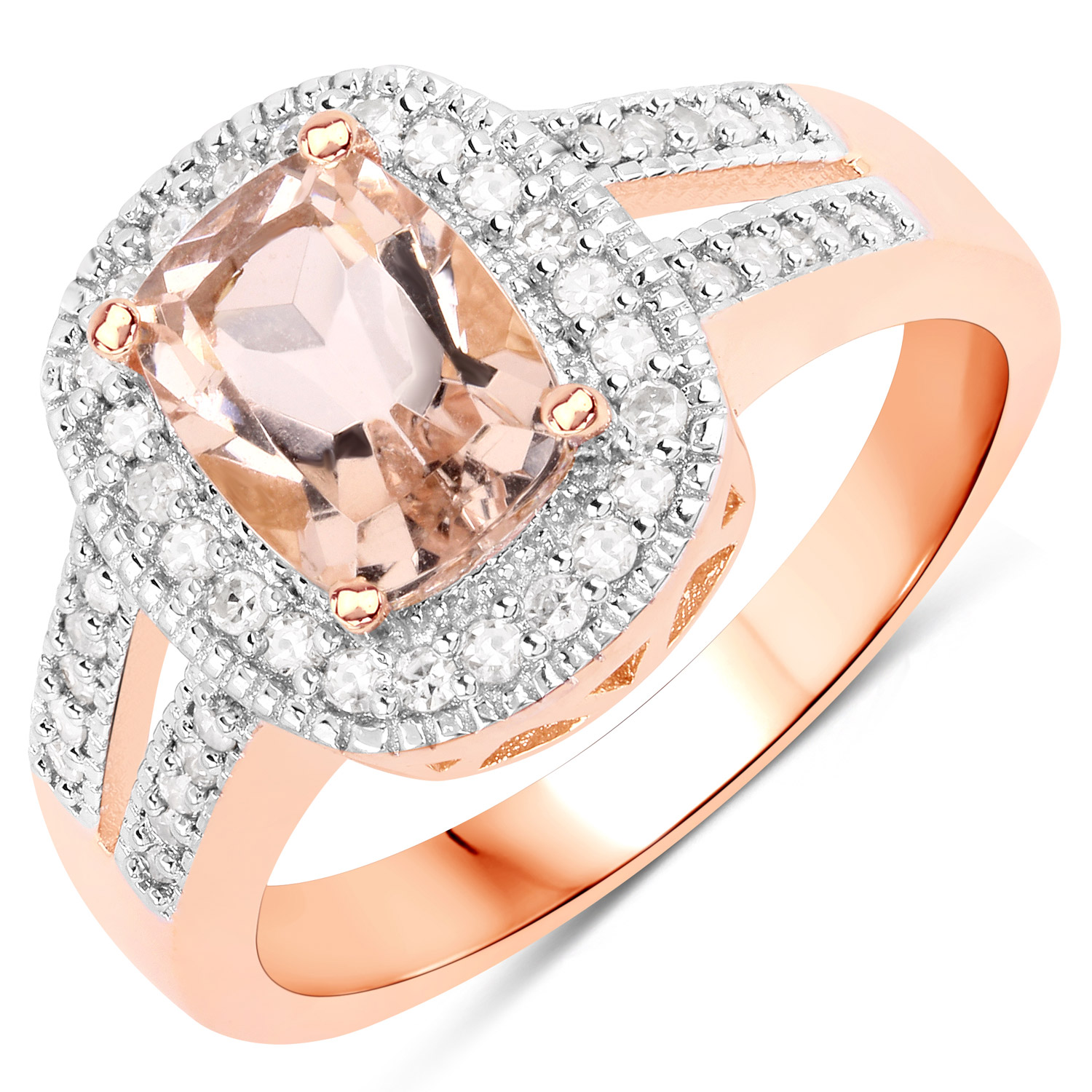 1.61 Carat Genuine Morganite and White Diamond .925 Sterling Silver Ring